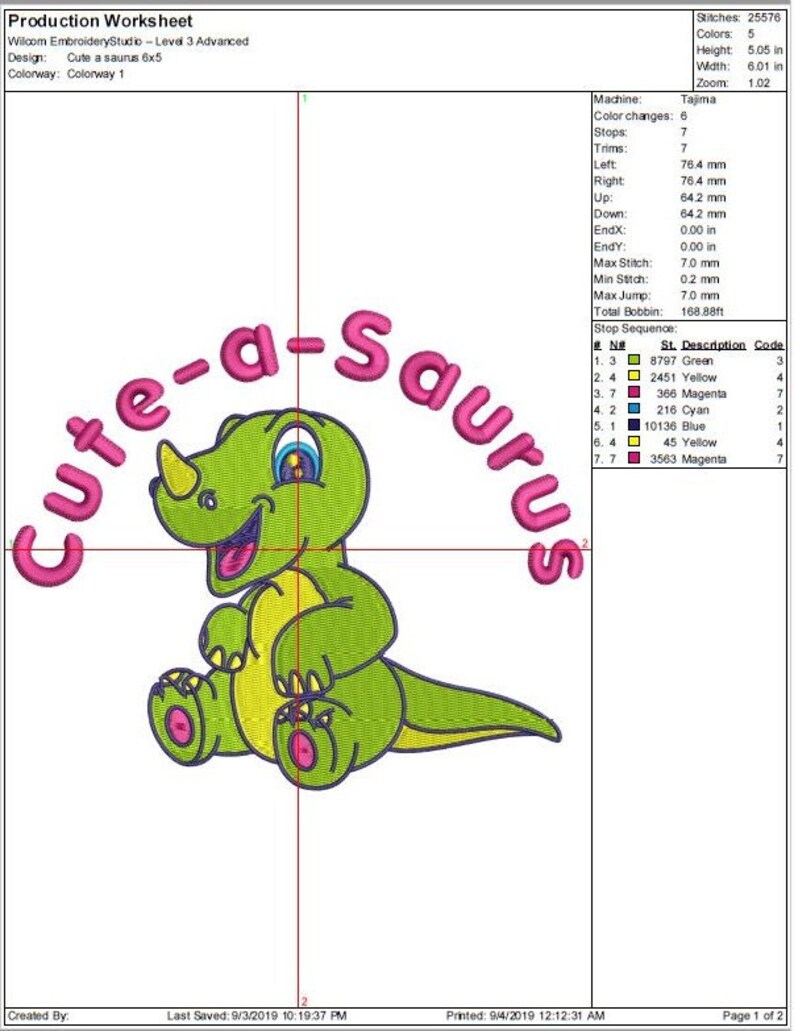 Cute-a-saurus Embroidery Design 4 Sizes Designsbyhocane Machine ...