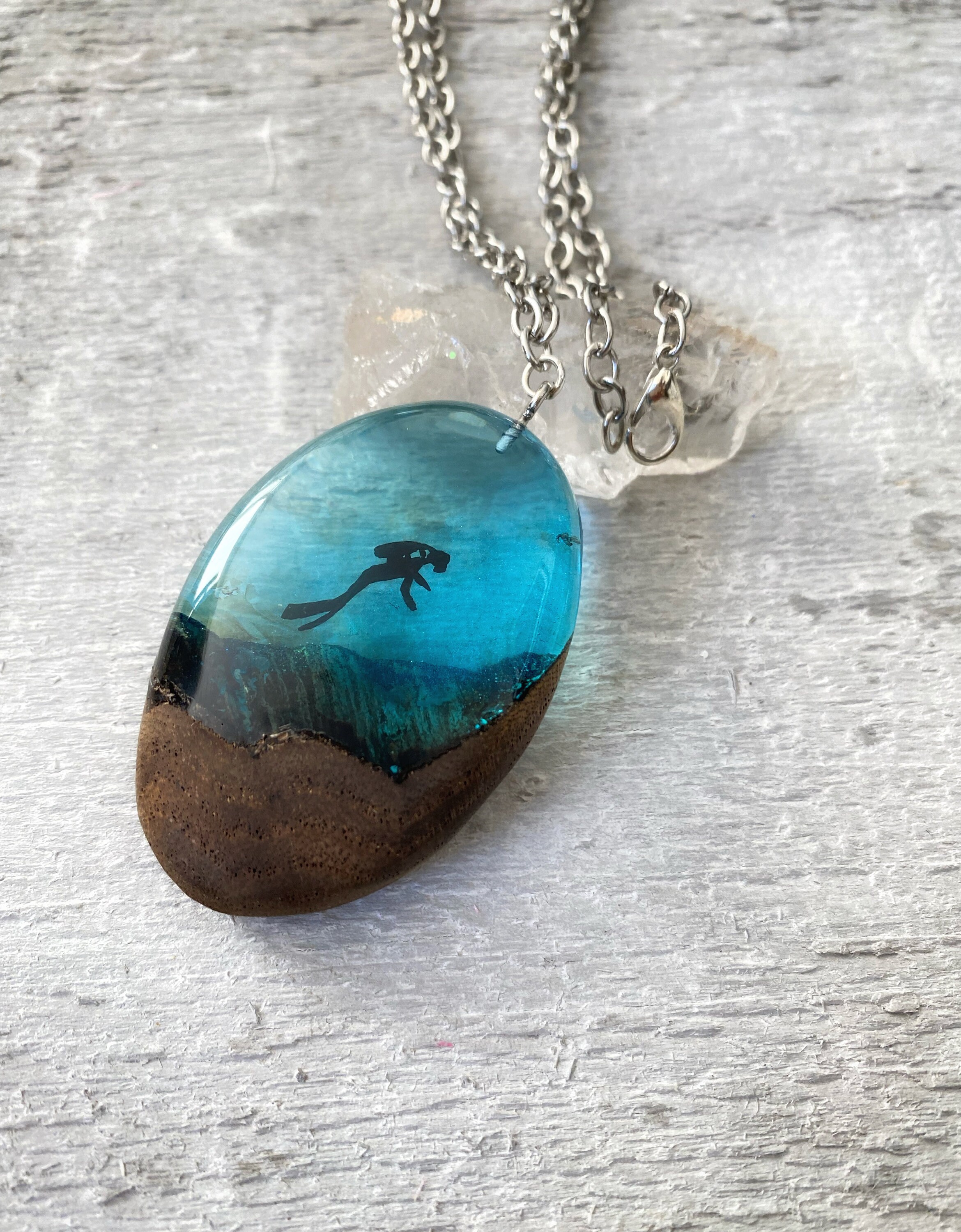 Scuba Necklace Gift for Him Wood Resin Diver Pendant Scuba - Etsy UK
