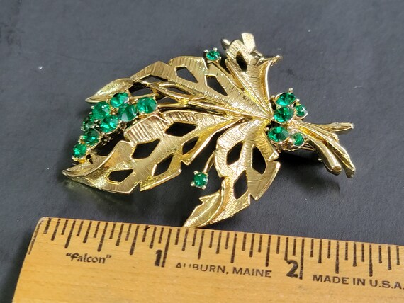 Emerald green rhinestone leaf brooch pin,emerald gree… - Gem