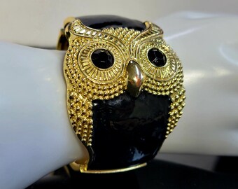 Clapper Bracelet Coral and Gold Owl Bracelet Vintage From 1980's ...