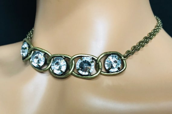 Bronze large multi crystal necklace,large crystal cho… - Gem