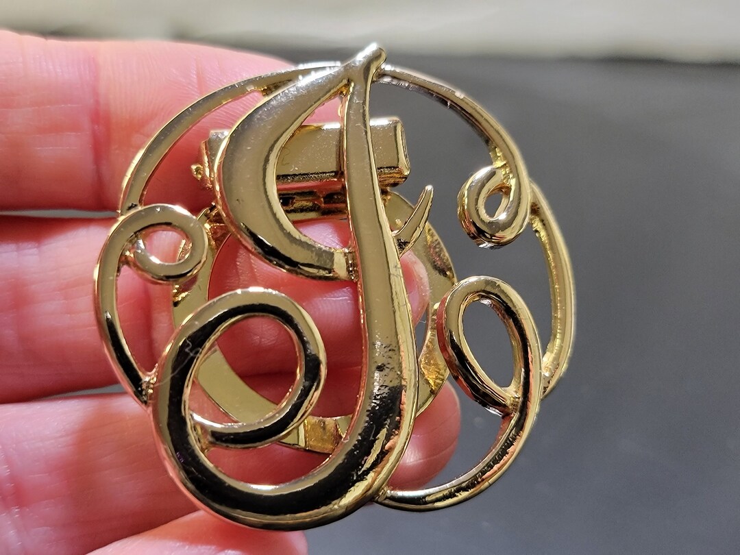 Gold Filigree Shawl Clip With a Monogram F in the Center,personalized ...