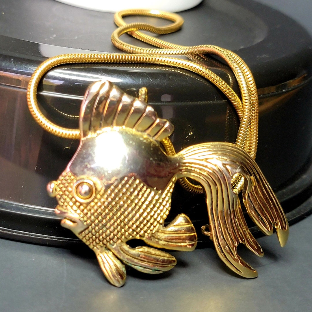 Large Gold Betta Fish Necklace and Brooch,fish Necklace Gold,fish ...