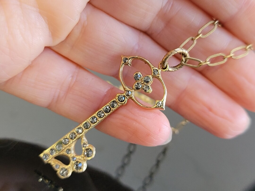 Bronze Rhinestones Skeleton Key Necklace,key Jewelry, Key to My Heart ...