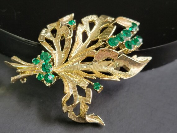 Emerald green rhinestone leaf brooch pin,emerald gree… - Gem