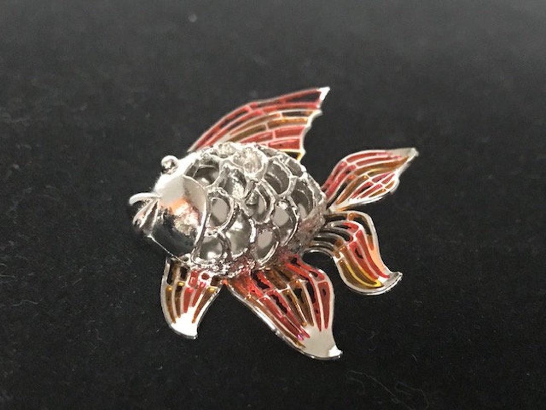 Red Silver Filigree Fish Brooch Pin, Nautical Brooch Fish Pin, Betta ...