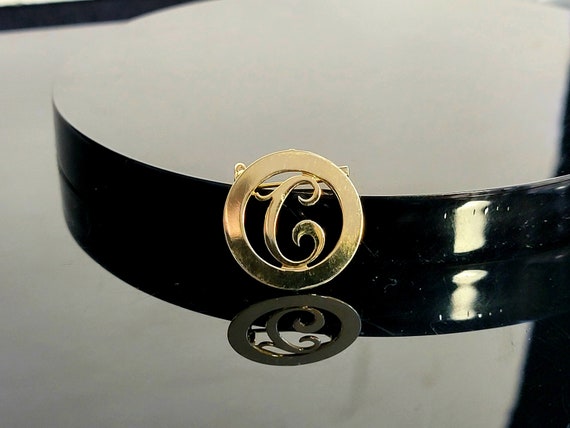 Gold small Letter "C" Monogram Pin Brooch, - Gem