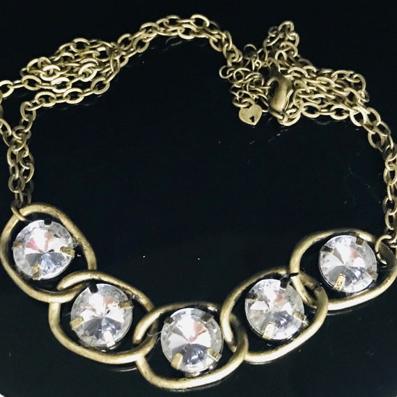 Bronze large multi crystal necklace,large crystal cho… - Gem