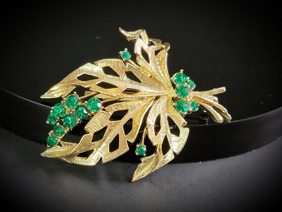 Emerald green rhinestone leaf brooch pin,emerald gree… - Gem