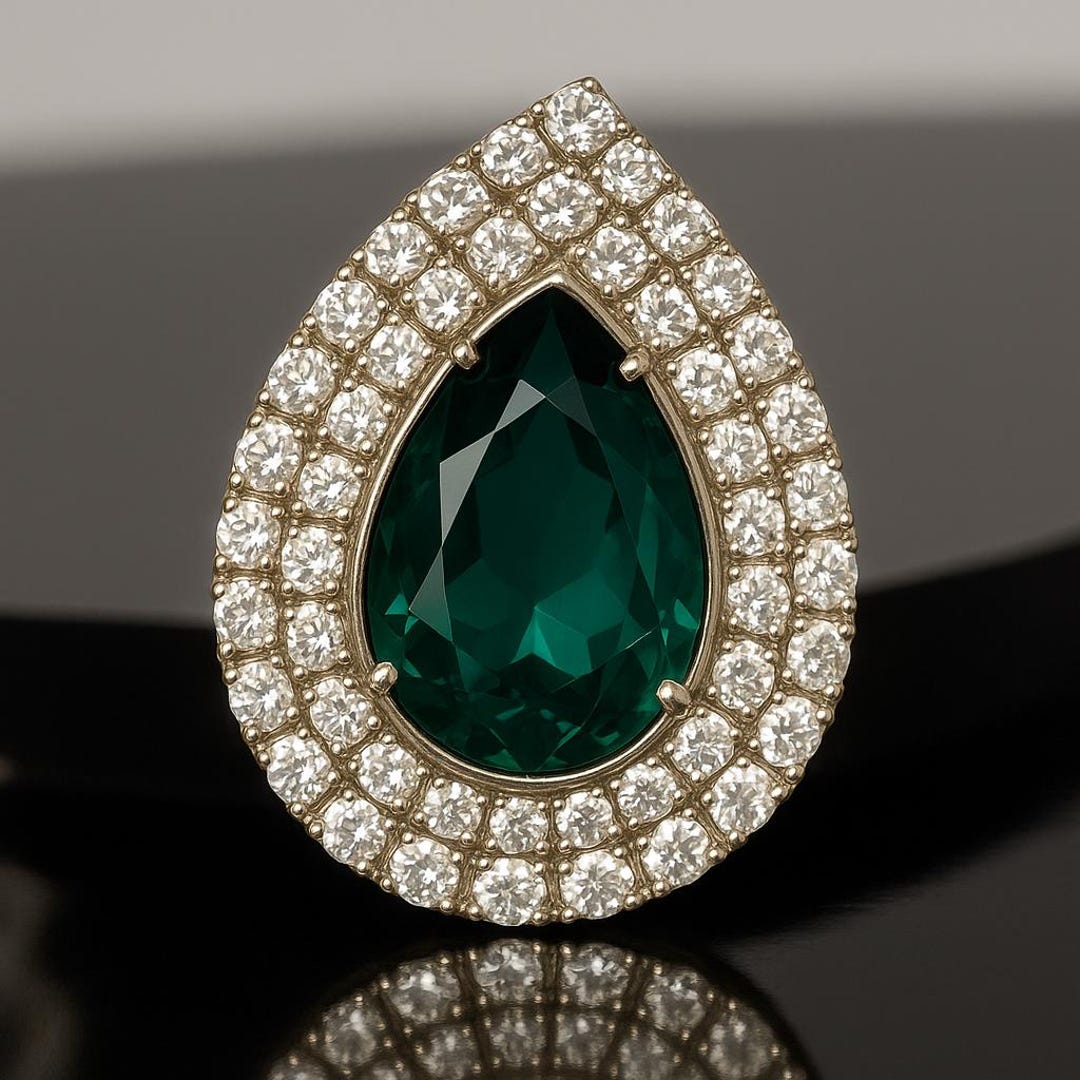 Emerald Crystal Elegant Shawl Accessory, Classic Gold Tone Ring for ...