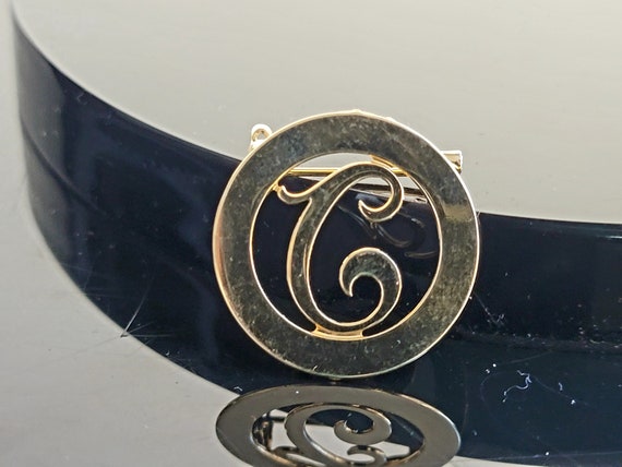 Gold small Letter "C" Monogram Pin Brooch, - Gem