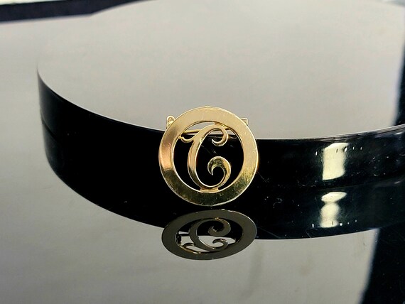 Gold small Letter "C" Monogram Pin Brooch, - Gem