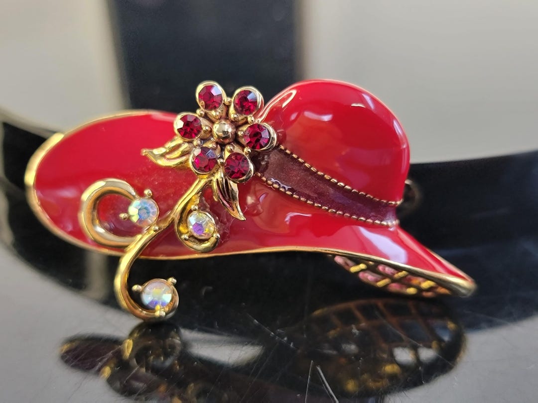 Vintage Avon Hat Brooch: Red Enamel & Gold Tone, 1980s Jewelry - Etsy
