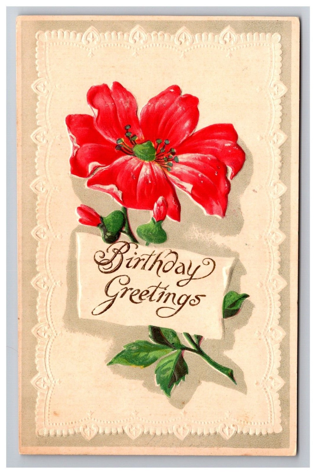 Happy Birthday Wishes Greetings Red Flower Floral Postcard - Etsy