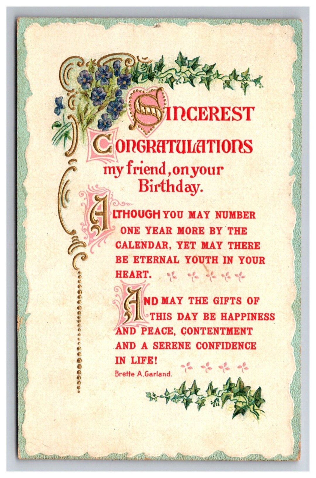 Congratulations on Birthday Poem Antique Postcard - Etsy