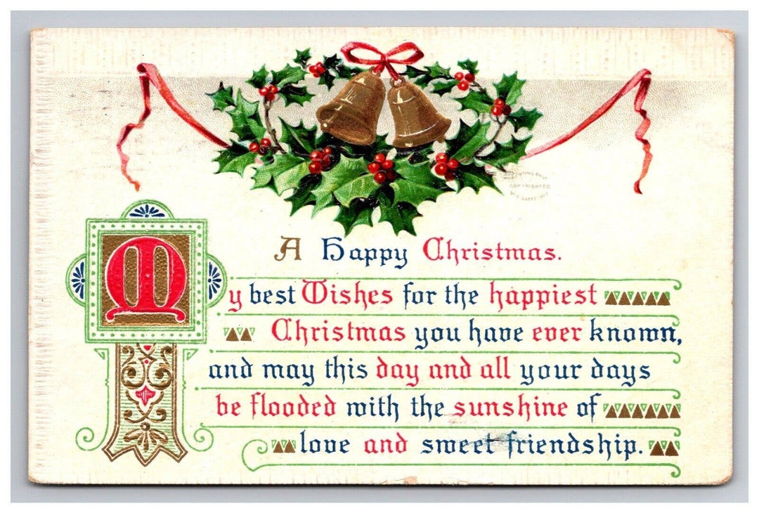 Happy Christmas Holly Bells Poem Holiday Antique Divided Back - Etsy