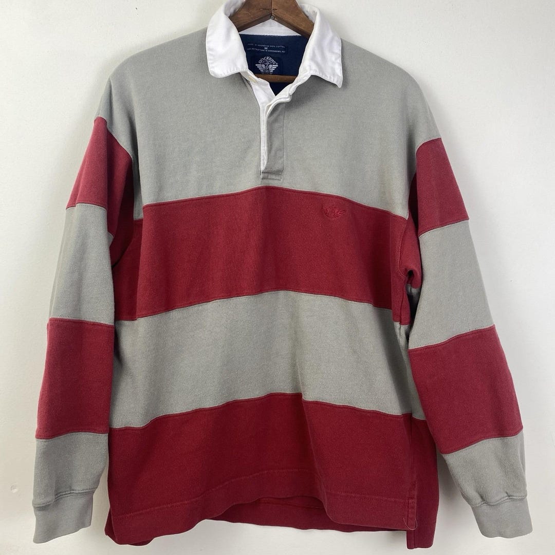 Vintage Dockers Rugby Polo Shirt M Red Gray Color Block Striped Long ...