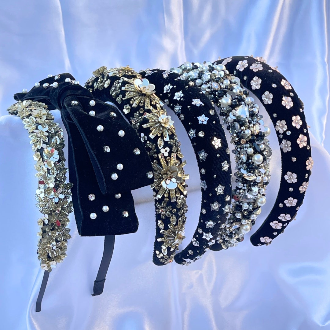 Gold Festive Headband, Embellished Bow Headbands, Rhinestone Headband ...