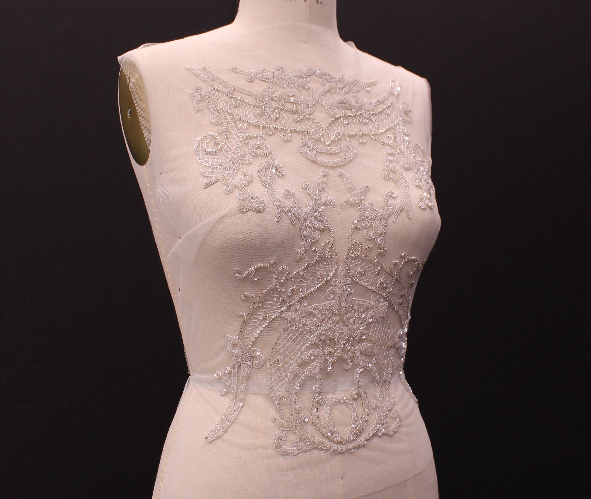 Delicate Hand Embroidered Beaded Scroll Design-handmade | Etsy