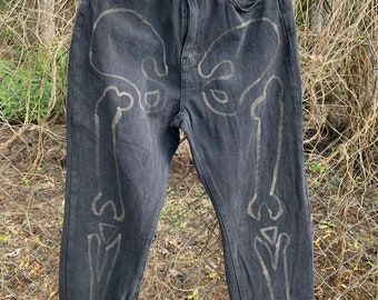 Bluesin's osteology Skeleton Painted Denim Jeans - Etsy