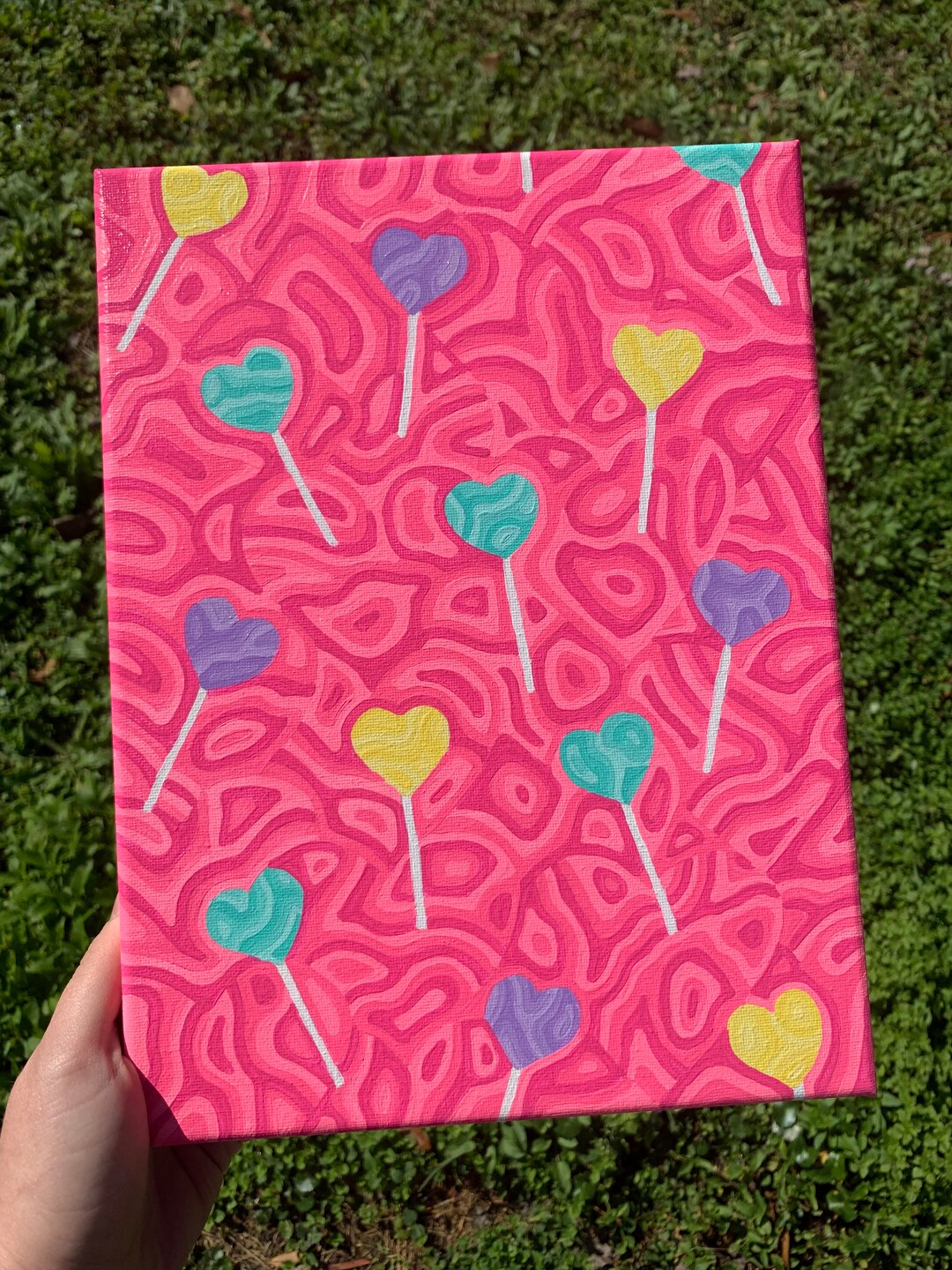 Trippy Heart Lollipops Painting, Canvas Wall Art, Hand-painted, Wall ...