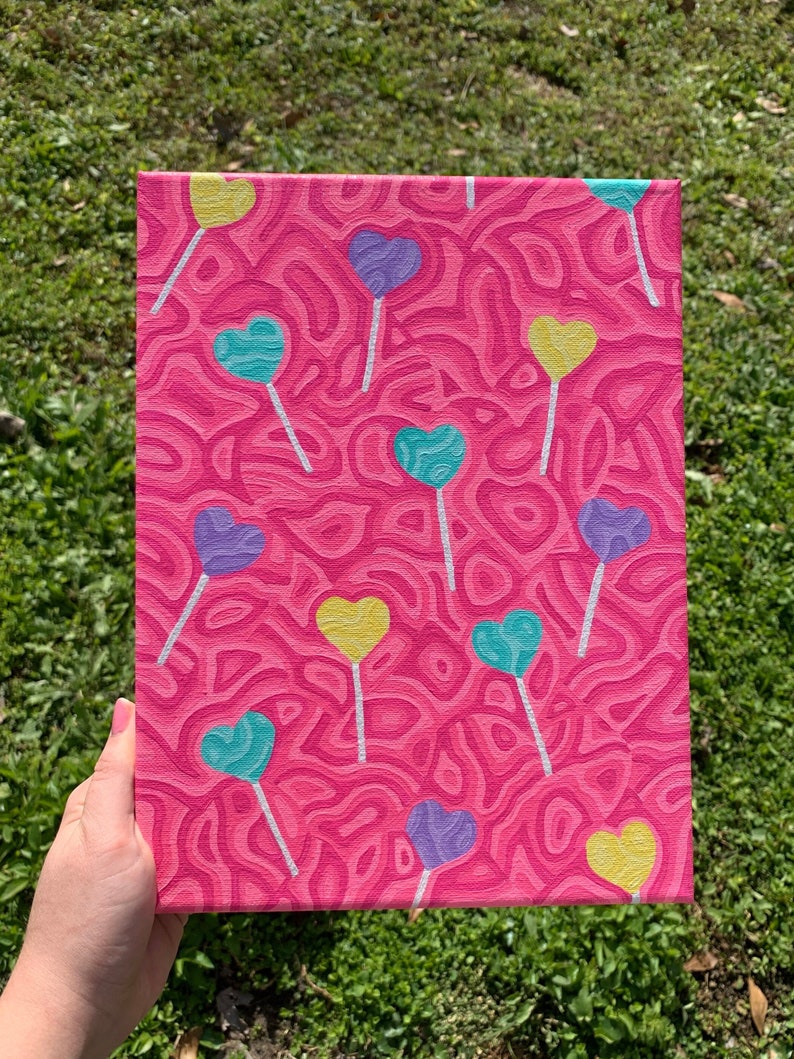 Trippy Heart Lollipops Painting, Canvas Wall Art, Hand-painted, Wall ...