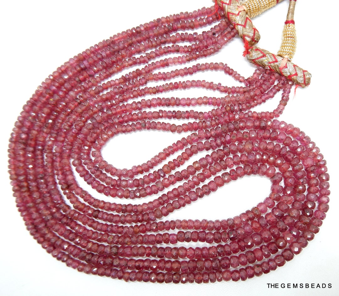16" Inch Strand, Natural Burmese Ruby Sapphire Faceted Rondelles ...