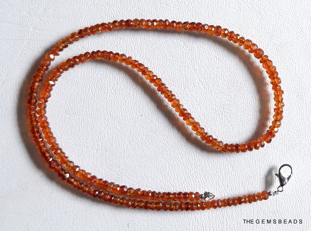 Orange Garnet, Natural Hessonite Garnet Rondelle Beads Necklace ...