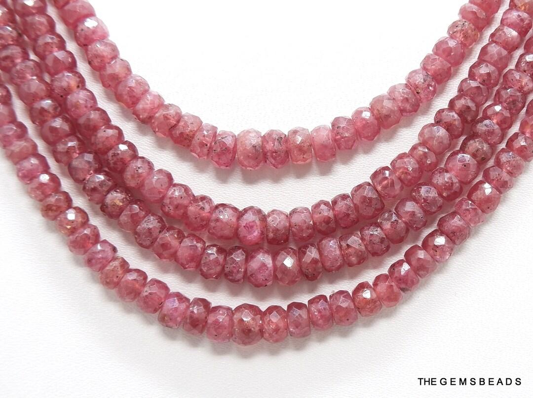 7" Inch Strand, Natural Burmese Ruby Sapphire Faceted Rondelles ...
