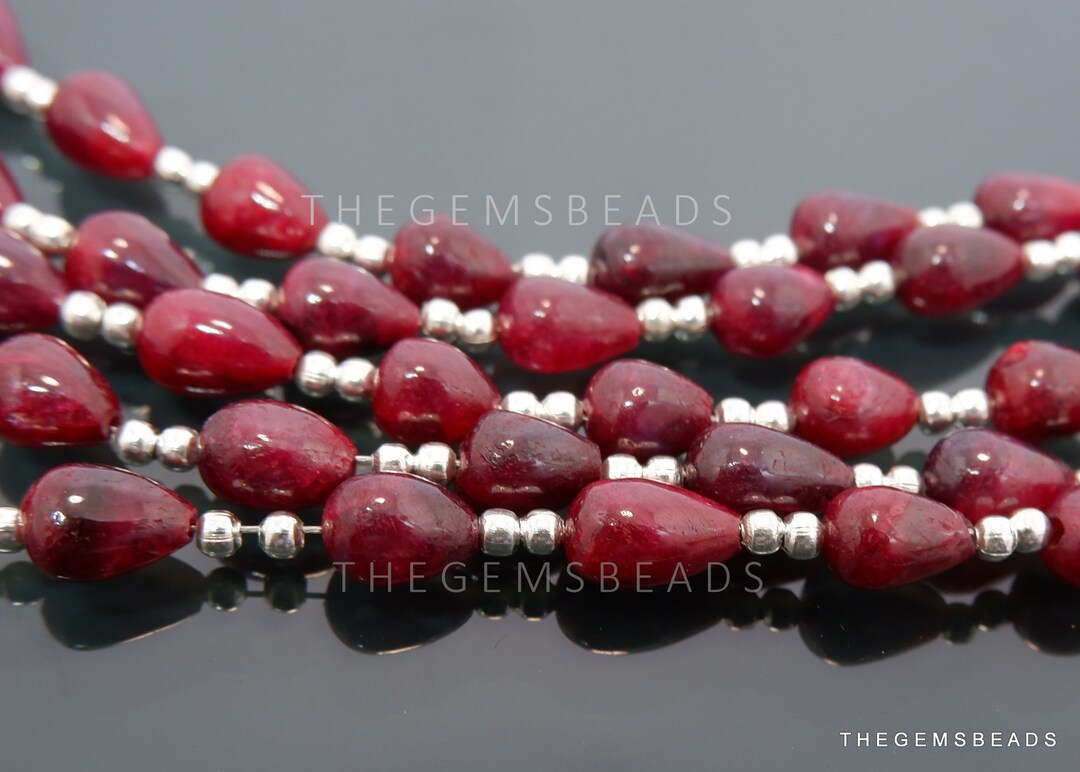 7mm Natural Ruby Drops, Natural Ruby Smooth Beads Drop Shape Beads ...