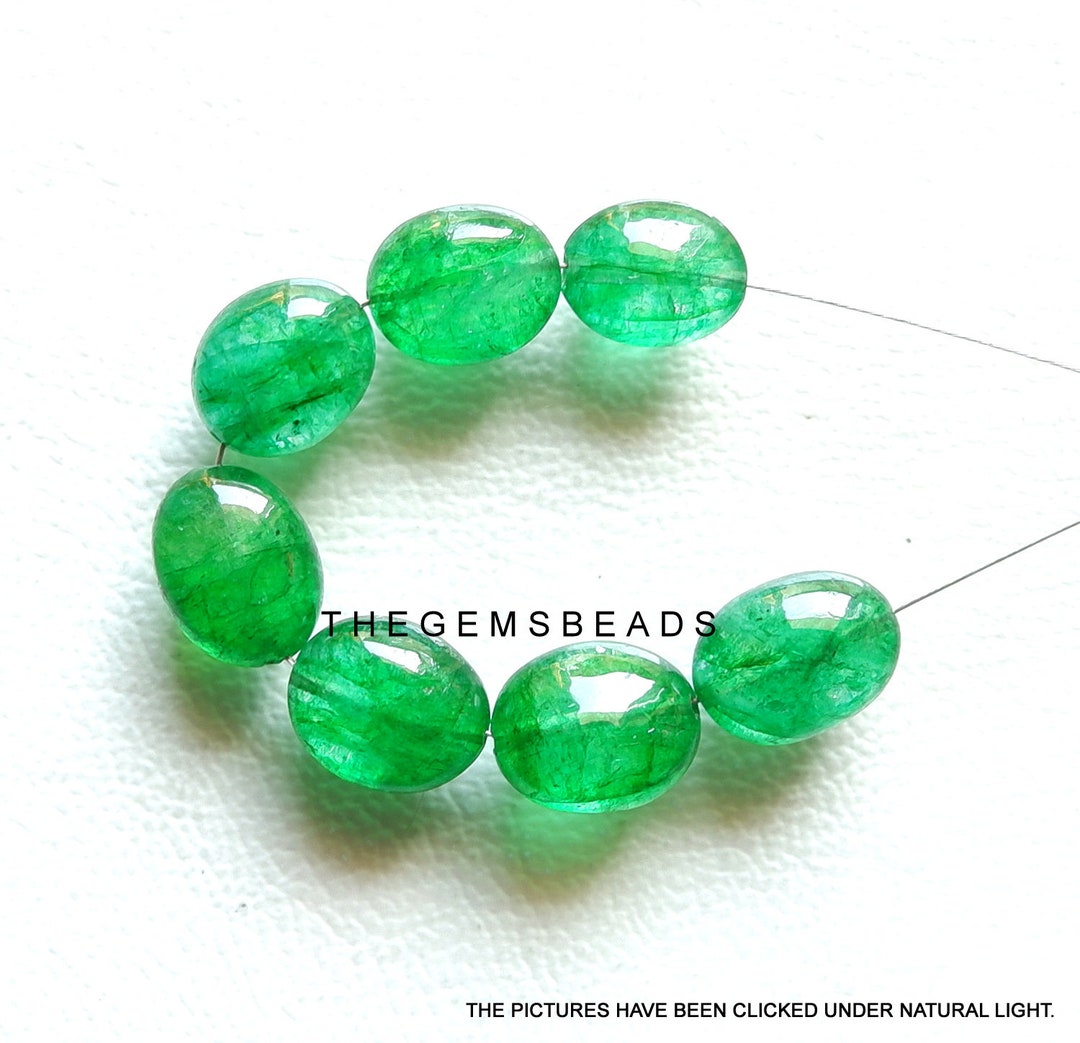 10mm - 11mm, Emerald Smooth Oval Beads, Natural Zambian Emerald Beads ...