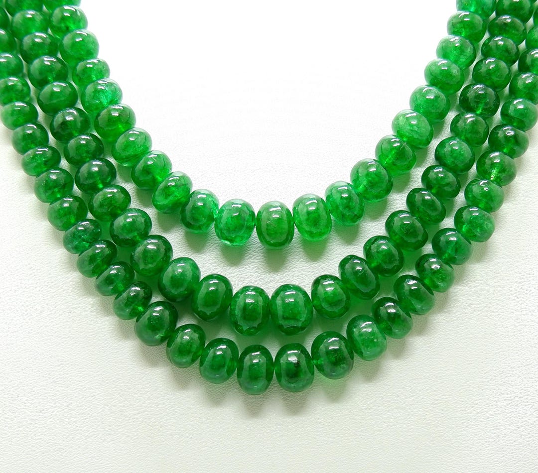 8mm to 9mm Natural Zambian Emerald Smooth Beads, 16" Inch Strand ...