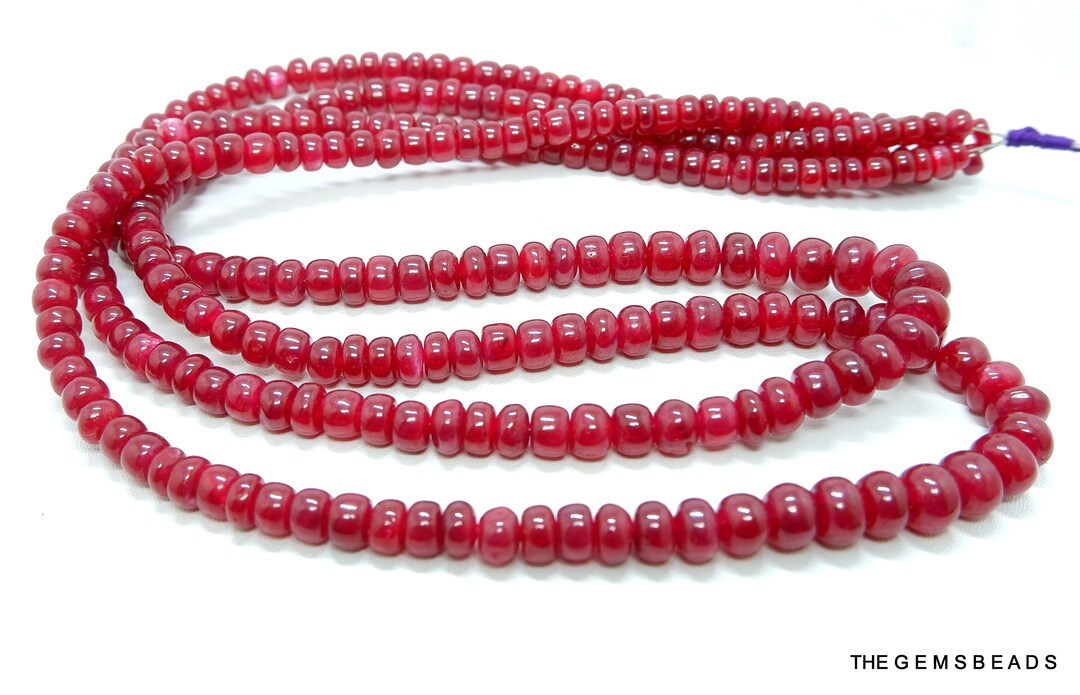 18" Inch Strand, Finest Ruby Beads, Natural Ruby Smooth Rondelle Beads ...