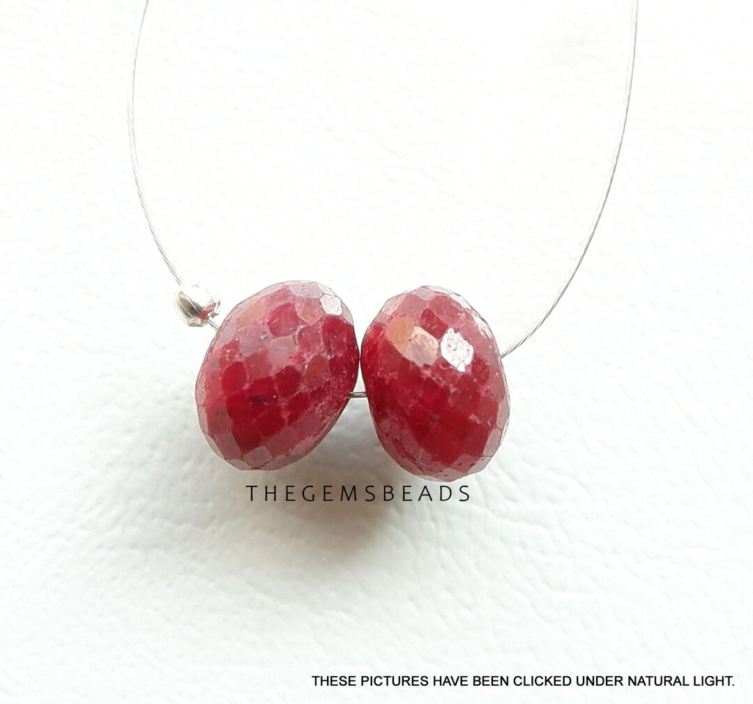 10MM - 2 Pcs Natural Ruby Faceted Rondelle Beads, Faceted Ruby Beads, Ruby Loose Beads - Red ...