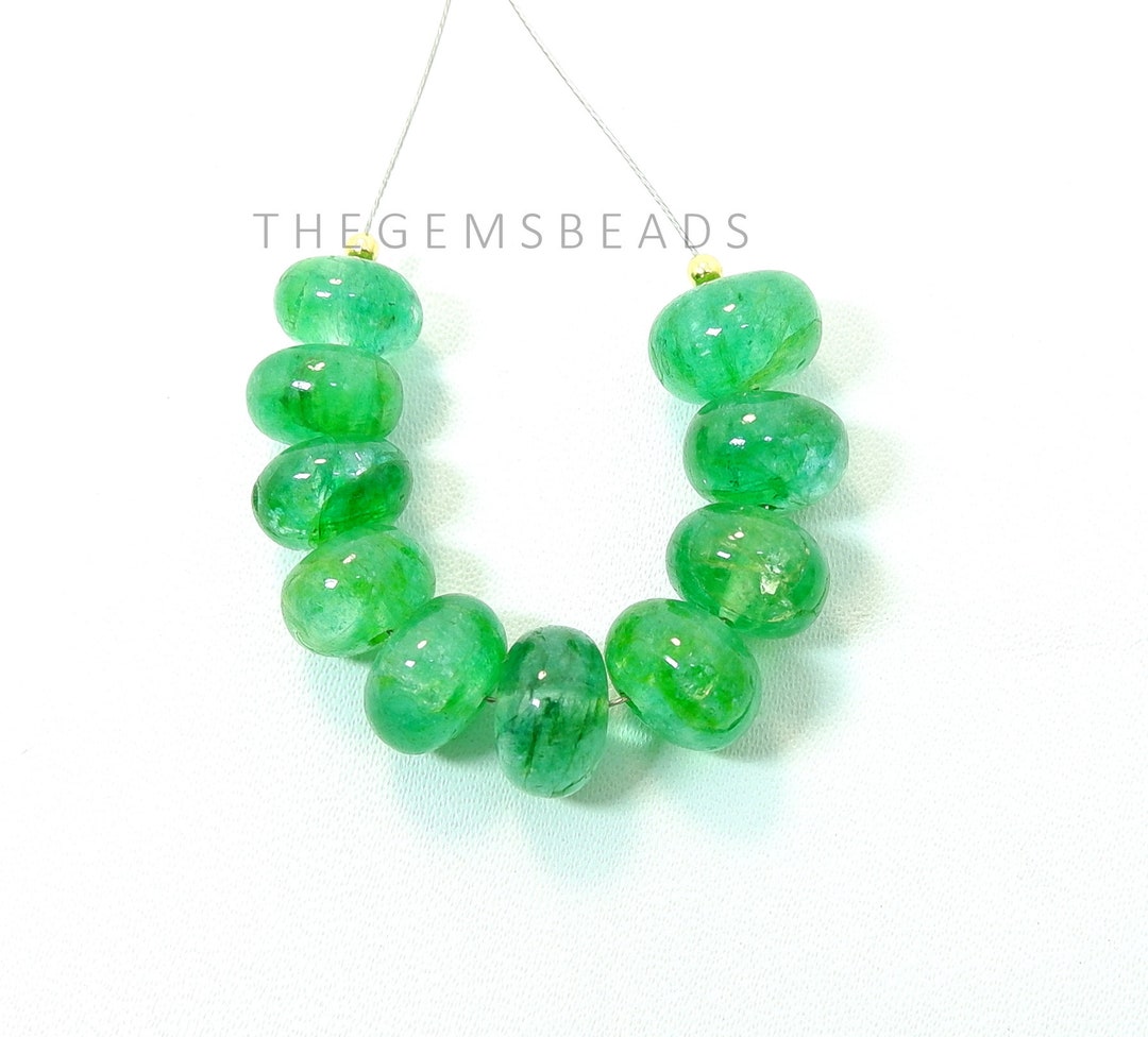 8mm - 10mm, Emerald Smooth Rondelle, Natural Zambian Emerald Smooth ...