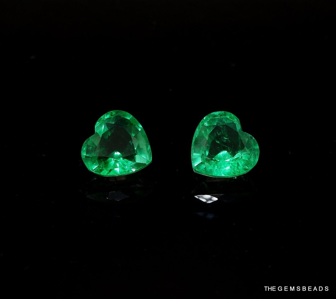Match Pair 14MM Emerald Quartz Crystal Doublet Faceted Heart Shape ...