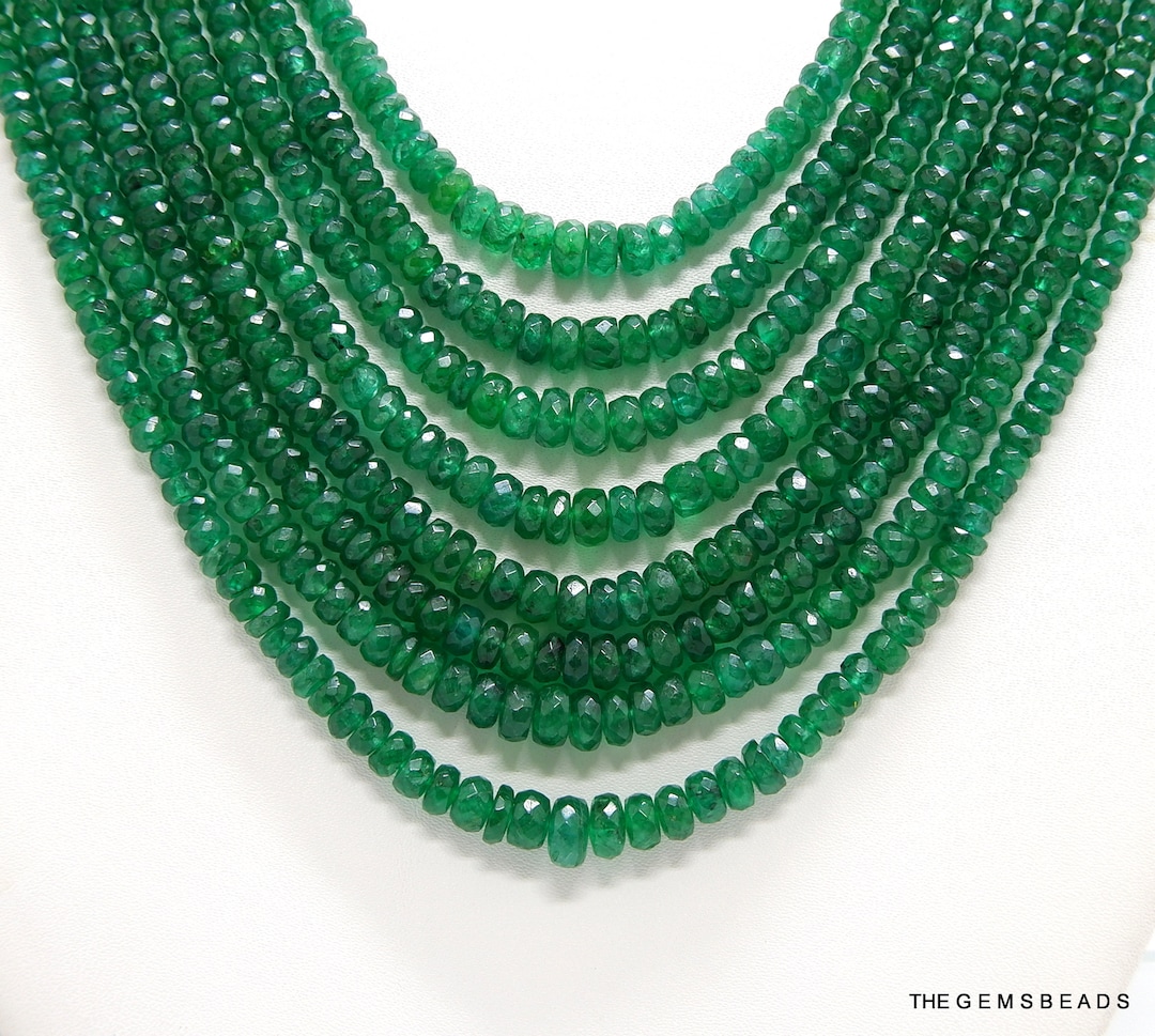 Emerald Beads, Natural Zambian Emerald Faceted Roundel Shape Beads ...