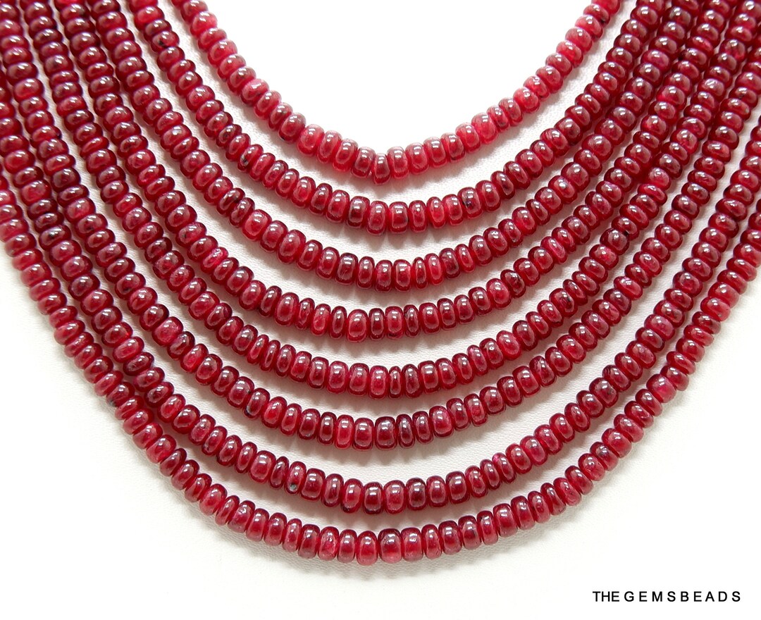 8 Strand Natural Ruby Beads Necklace - Dark Red Ruby - Beads Size 3-4 ...