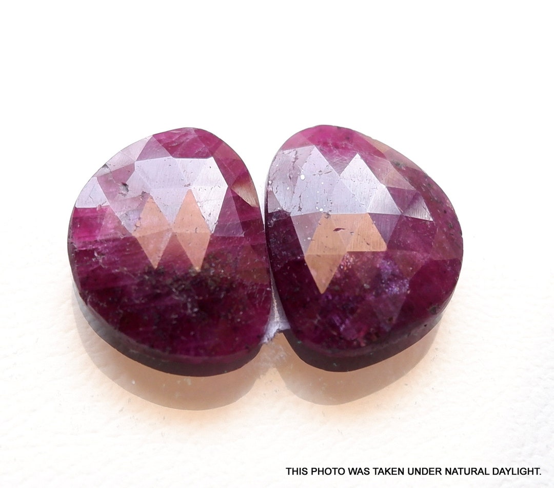RUBY Faceted Rose Cut Slice, 20MM Match Pair, Natural Ruby Rose Cut ...
