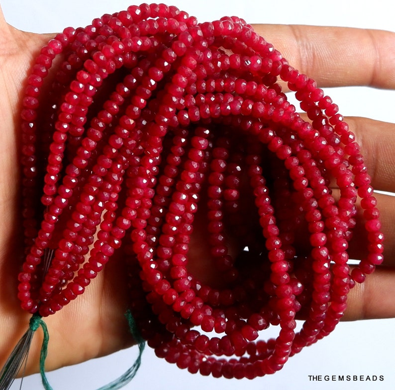 120 Beads, Finest Natural Ruby Beads, Ruby Faceted Rondelle Beads ...