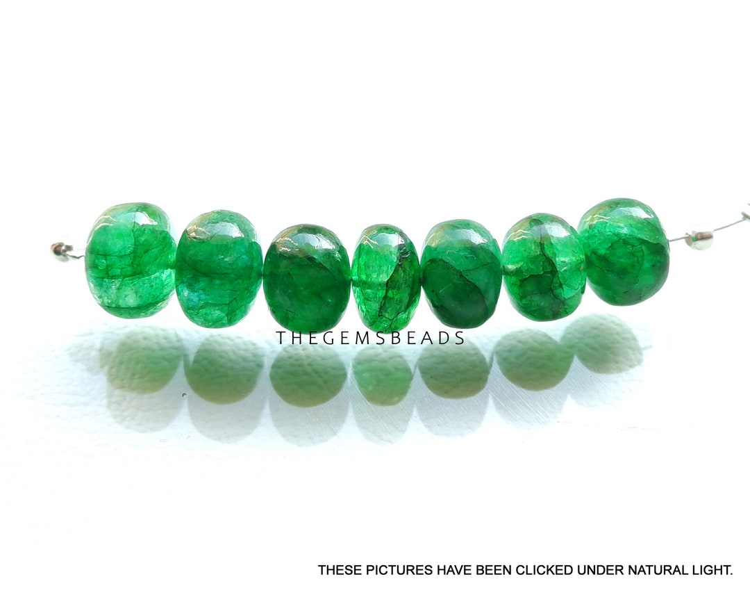8-9mm, Emerald Smooth Rondelle, Natural Zambian Emerald Smooth Beads ...