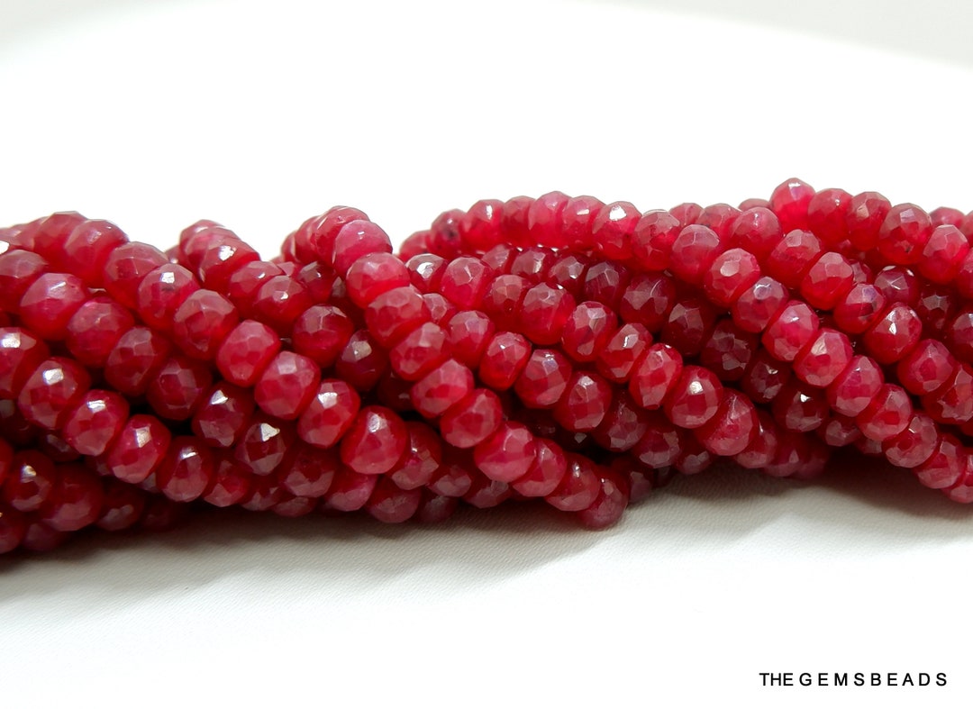 FINEST NATURAL RUBY Beads, Deep Red Ruby Faceted Rondelle Beads, Nicely ...