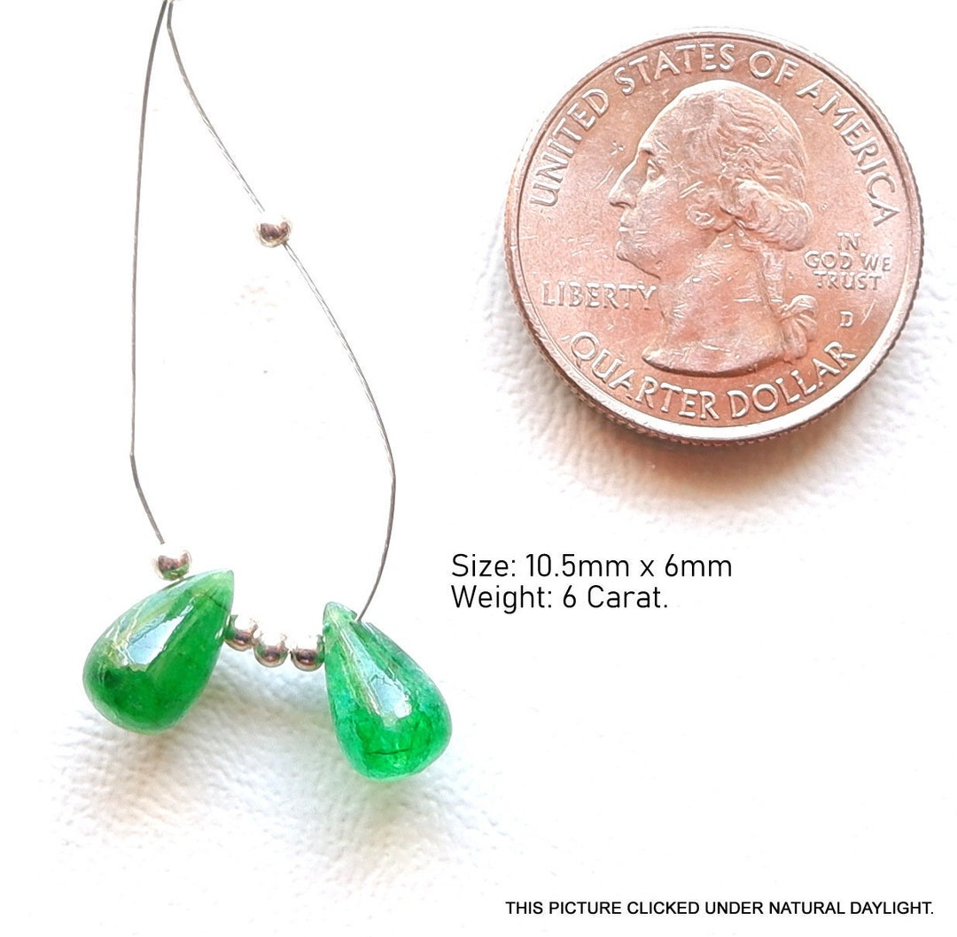 ZAMBIAN EMERALD DROPS, 10MM Match Pair Emerald Teardrops, Emerald ...