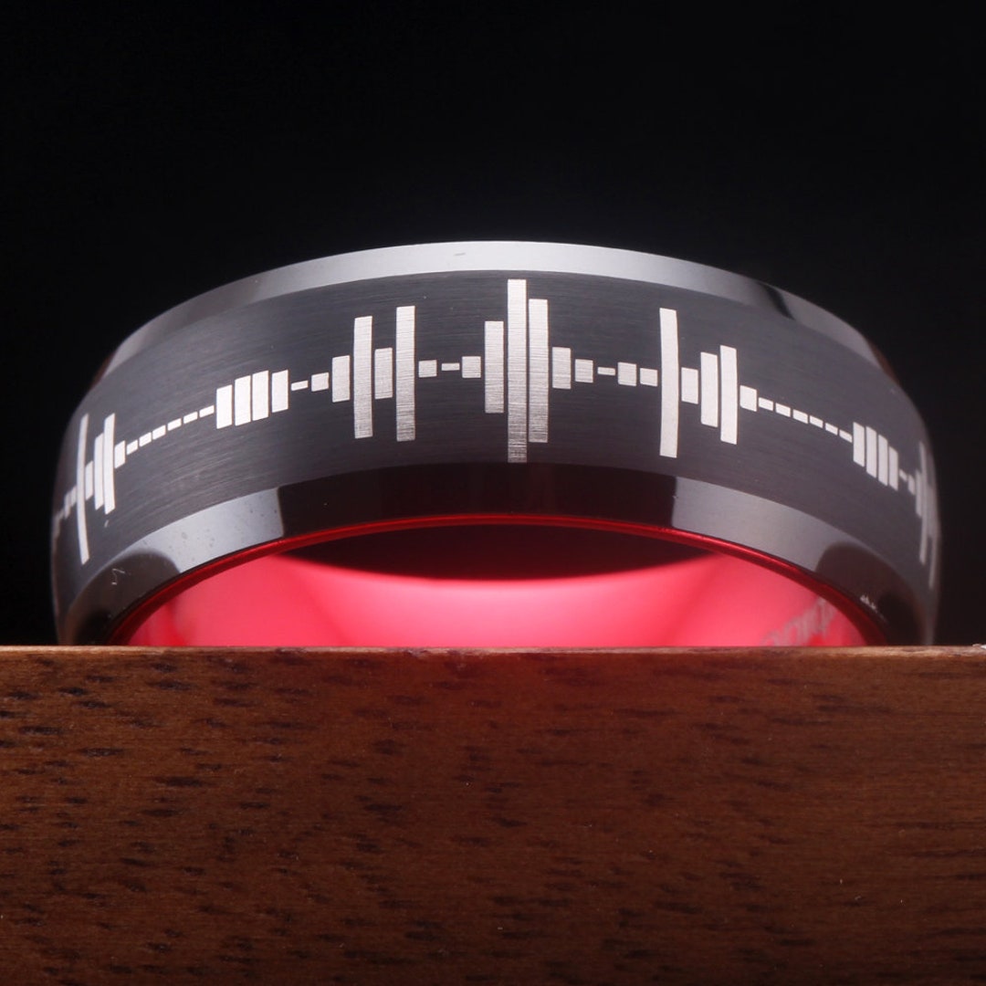 Personalized Engraved Sound Wave Wedding Band Ring Black Tungsten Ring ...