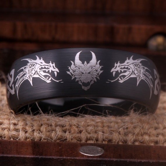 Dragon Black Tungsten Wedding Ring Dragon Jewelry Celtic - Etsy