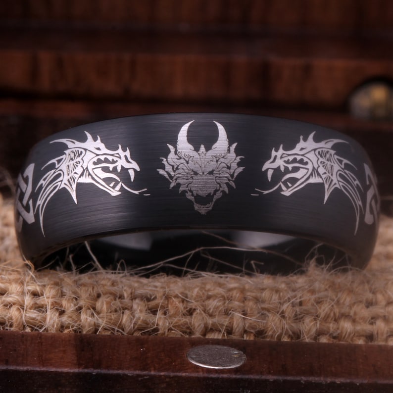 Dragon Black Tungsten Wedding Ring Dragon Jewelry Celtic - Etsy