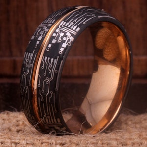 Black Wedding Ring Circuit Board Design 8mm Black Hammered Tungsten ...