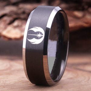 Black Ring Star Wars Jedi Symbol Bevel Edge Wedding Ring X-wing Game Ring, Star Wars Ring Jedi ...