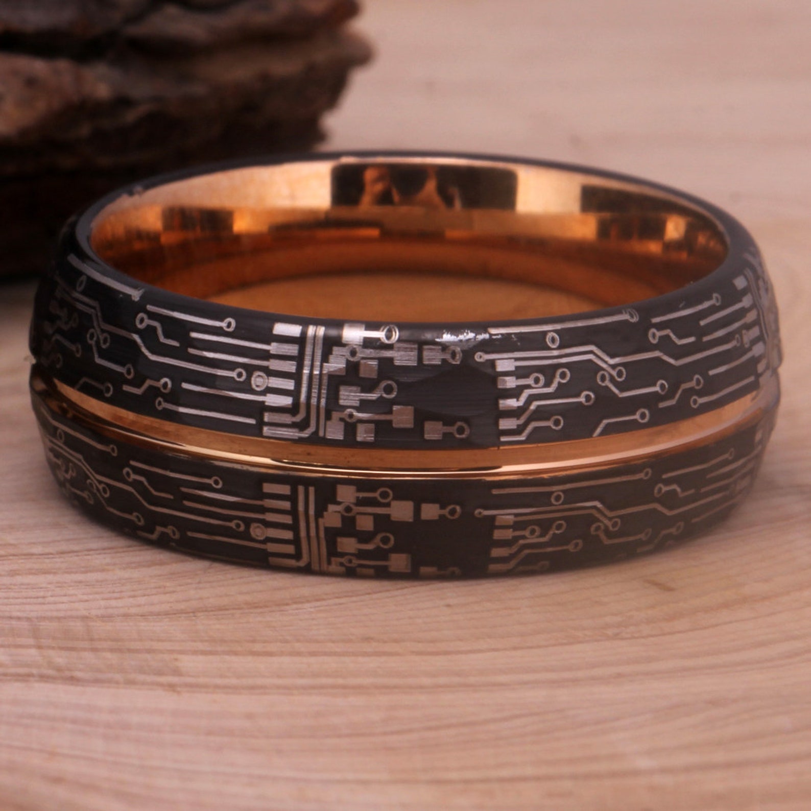 Black Wedding Ring Circuit Board Design 8mm Black Hammered | Etsy