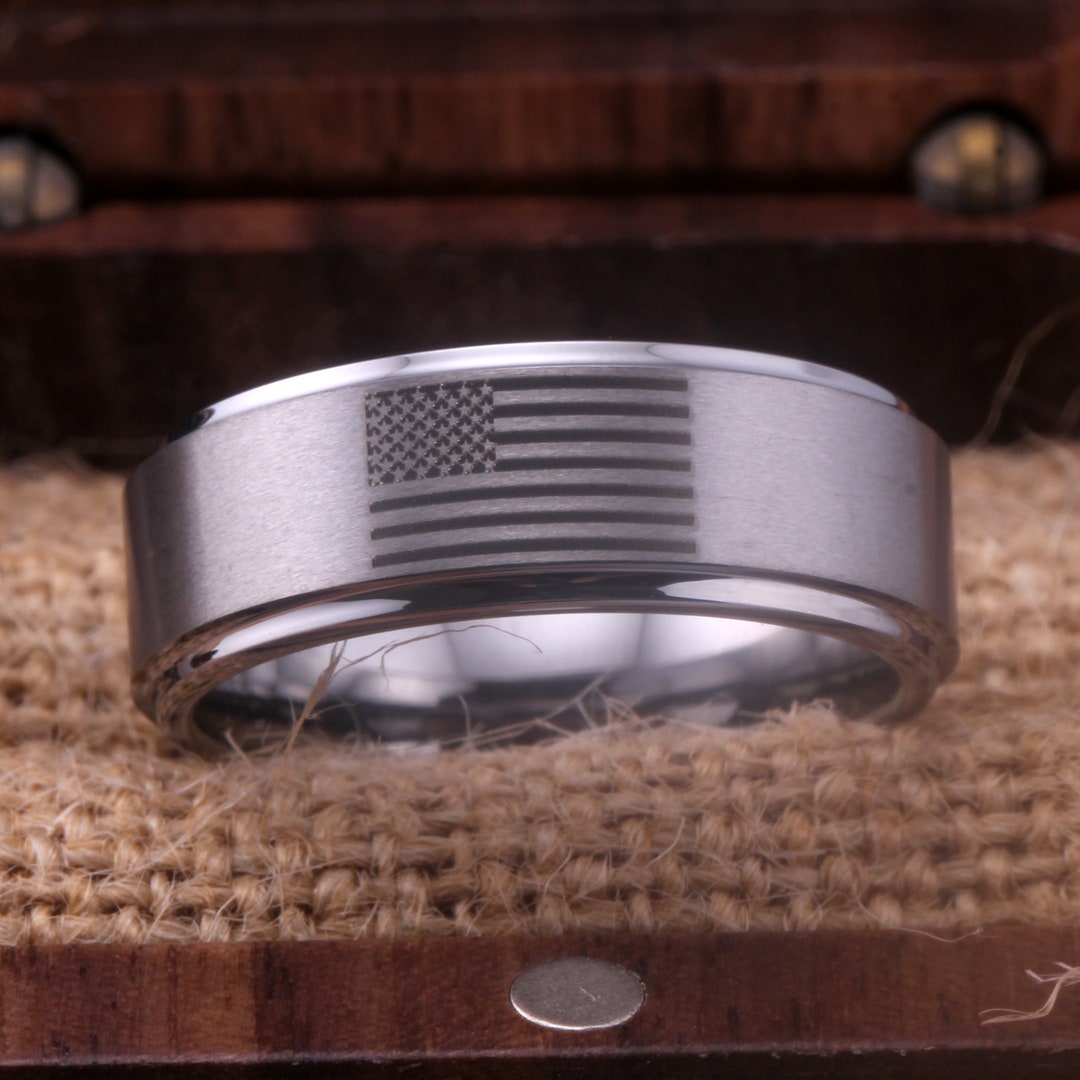 Tungsten Wedding Ring 8mm American Flag Ring American Wedding Ring ...